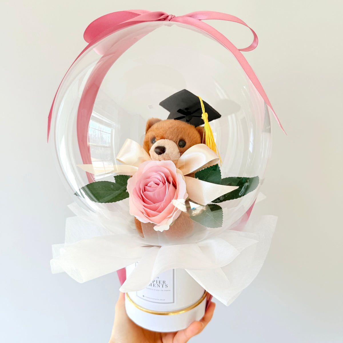 Mini Graduation Teddy Bear Pink Rose Flower Bobo Balloon Bouquet White ...